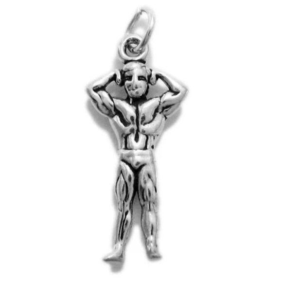 Jewelry | Male Bodybuilder In Biceps Pose Charm In 3d Sterling Silver ...